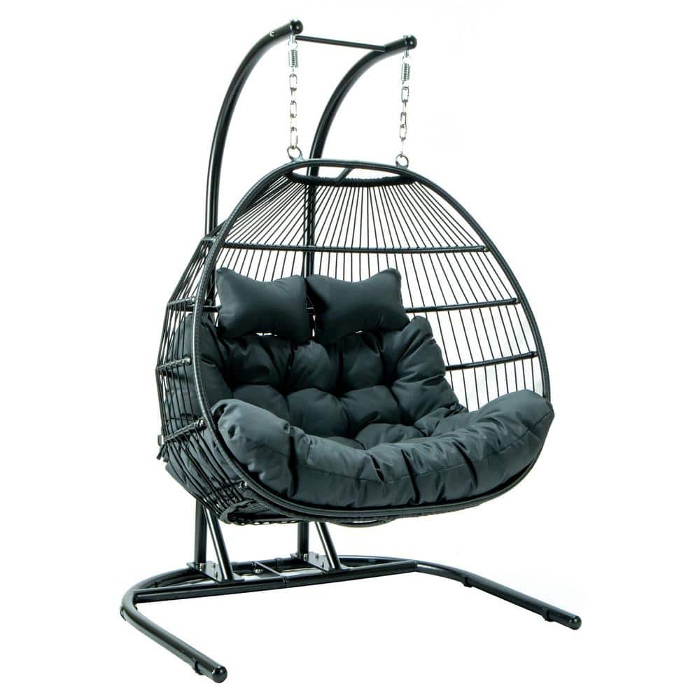 Leisuremod Wicker 2-Person Double Folding Hanging Egg Swing Chair Porch ...