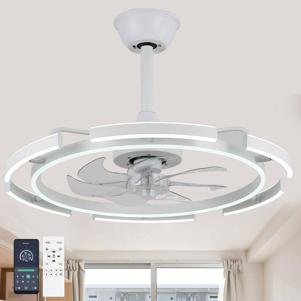 Oaks Aura DeClue 24 in. Indoor White 6 DIY Shapes Smart Ceiling Fan ...