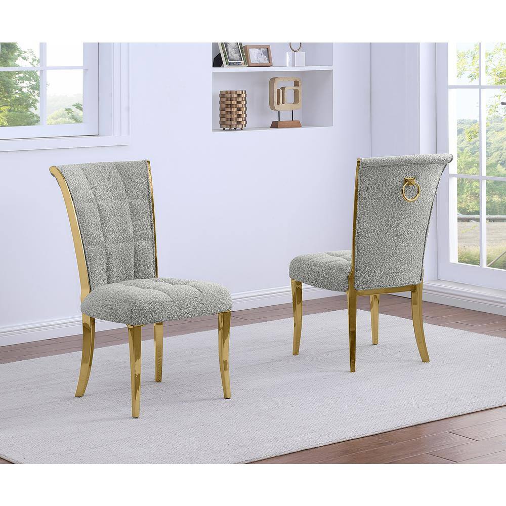 Best Quality Furniture Raina Rich Grey Boucle Fabric Side Chair (Set of ...