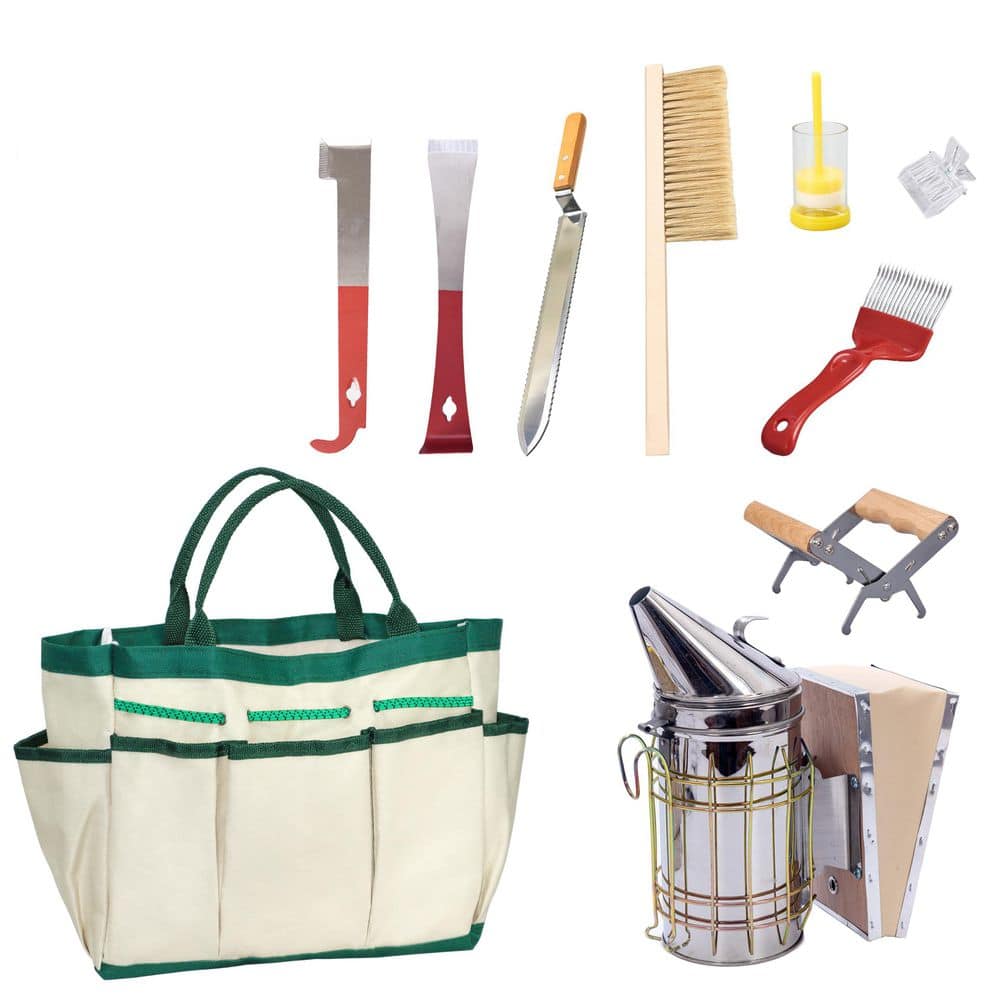 KIWDZFU Beekeeping Tools Kit 9-Piece with Organizer Tote Stainless ...
