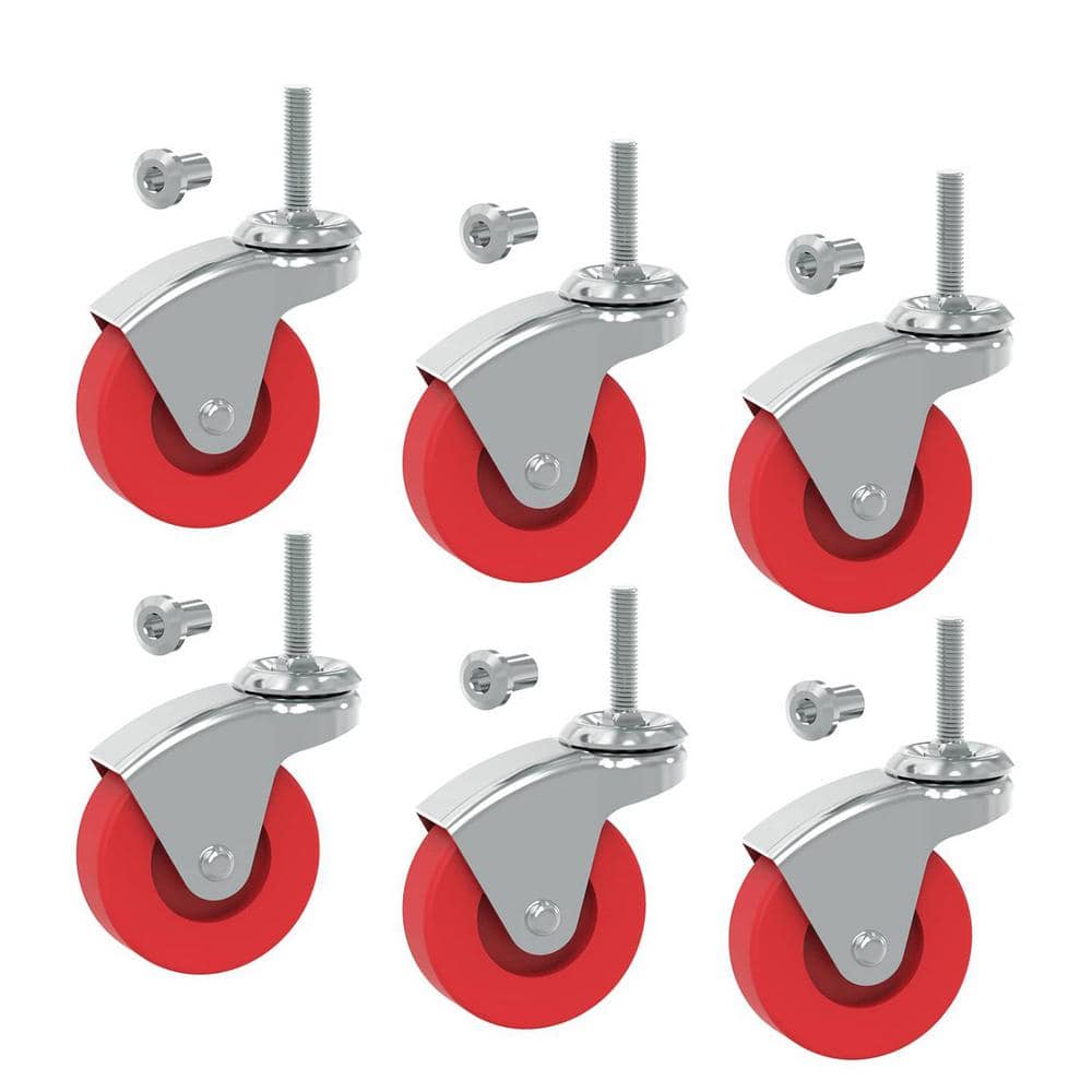 Big Red 2.5 in. Caster Wheels Set of 6, Heavy Duty 360° Swivel Stem ...