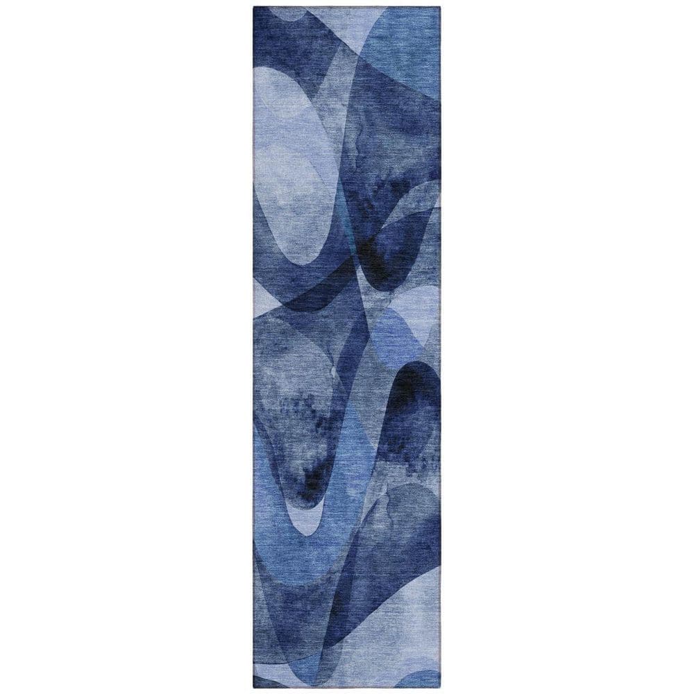 HomeRoots Navy Blue 2 ft. x 8 ft. Woven Abstract Polyester Runner ...