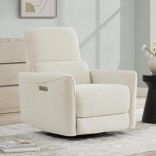 Spruce & Spring Kensie White Fabric Swivel Power Recliner SSMA056B ...