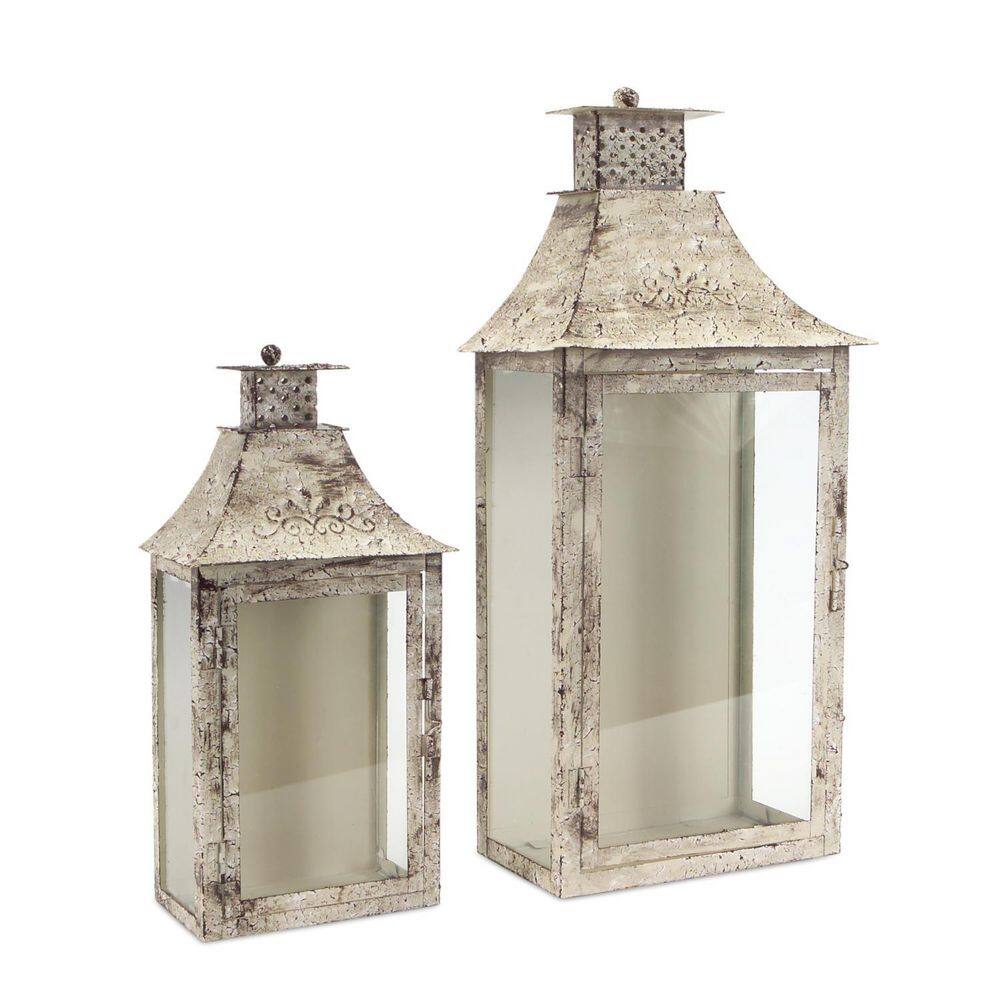 HomeRoots Beige Glass Candle Lantern Set of 2-Pack 2000517564 - The ...