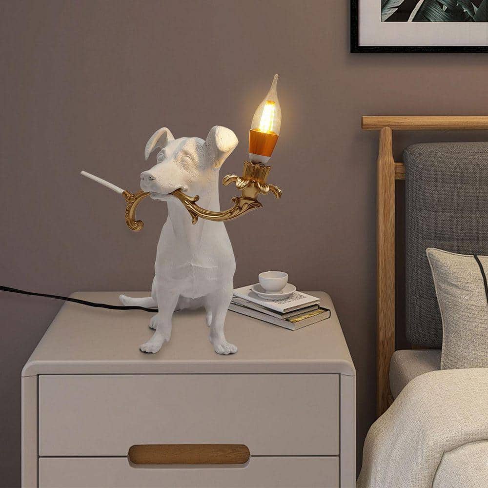 OUKANING 16.53 in. White Modern Creative Decorative Plug-In Puppy Dog ...
