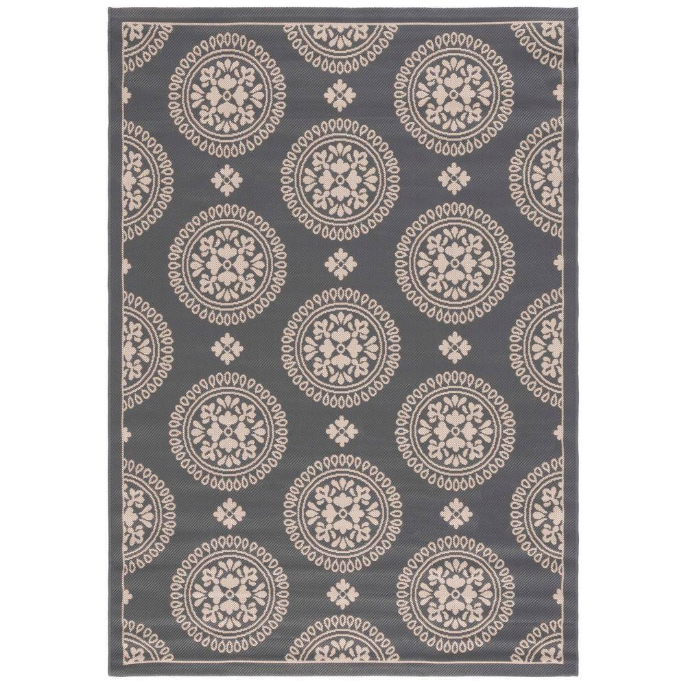 SAFAVIEH Courtyard Gray 4 ft. x 6 ft. Floral Geometric Indoor/Outdoor ...