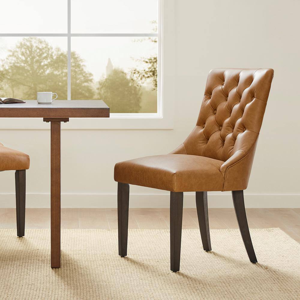 Spruce & Spring Minos Cognac Brown Faux Leather Tufted Dining Chair ...