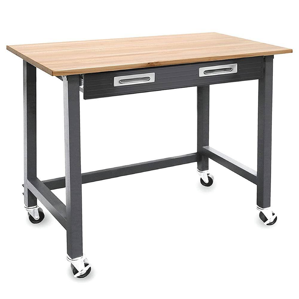 4 ft. Wood Top Workbench on Wheels with Sliding Organizer Drawer Table ...