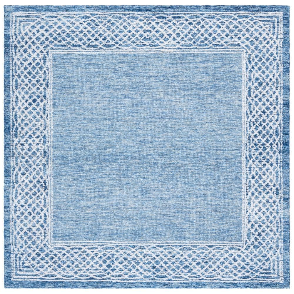 SAFAVIEH Ebony 6 ft. x 6 ft. Blue/Ivory Trellis Border Square Area Rug ...