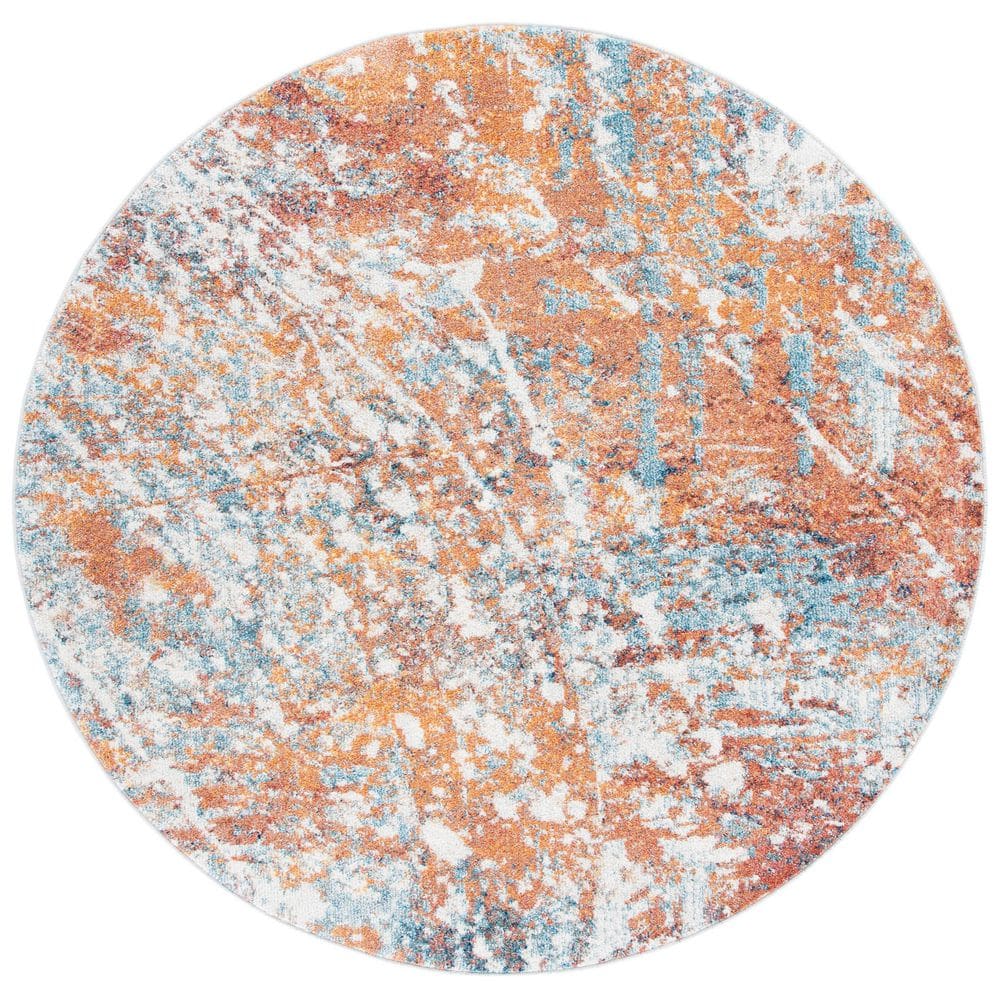 SAFAVIEH Crystal 7 ft. x 7 ft. Ivory/Rust Splattered Marble Round Area ...