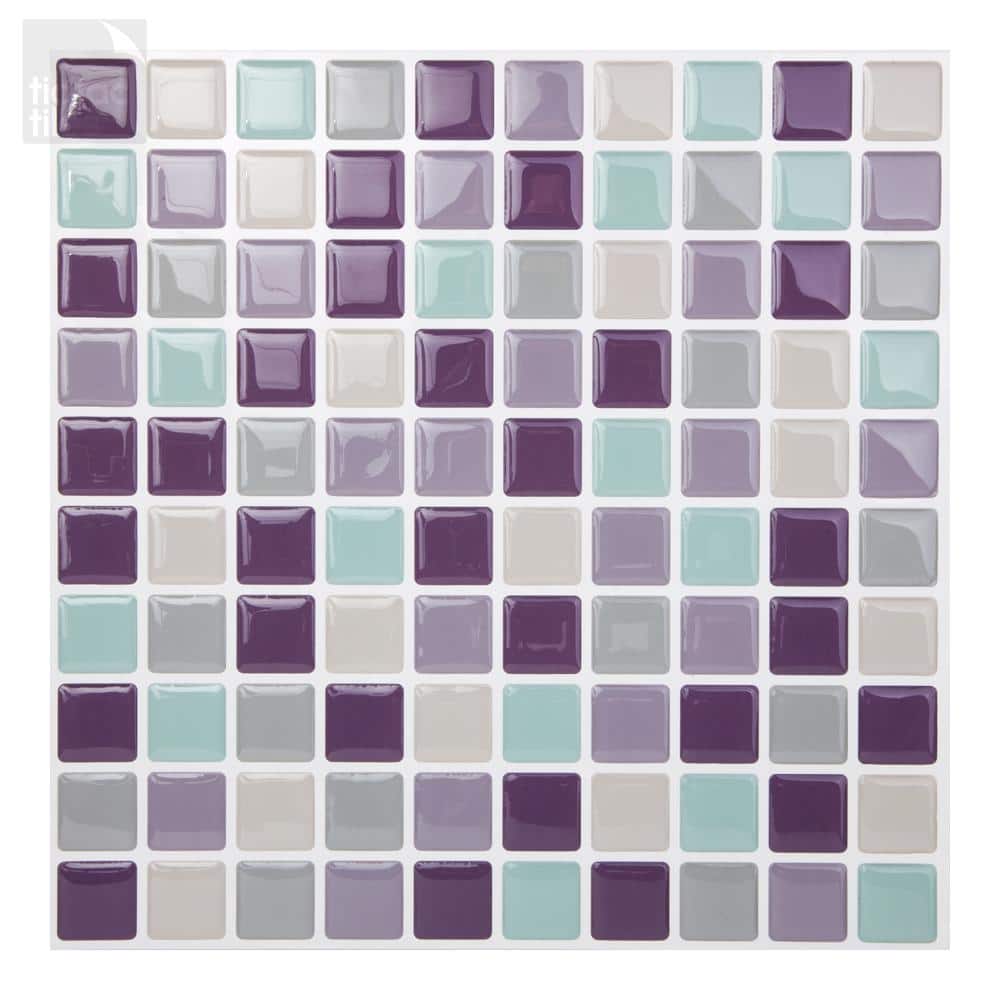 Tic Tac Tiles Mosaic Violetmint 10 in. W x 10 in. H Peel and Stick Self ...