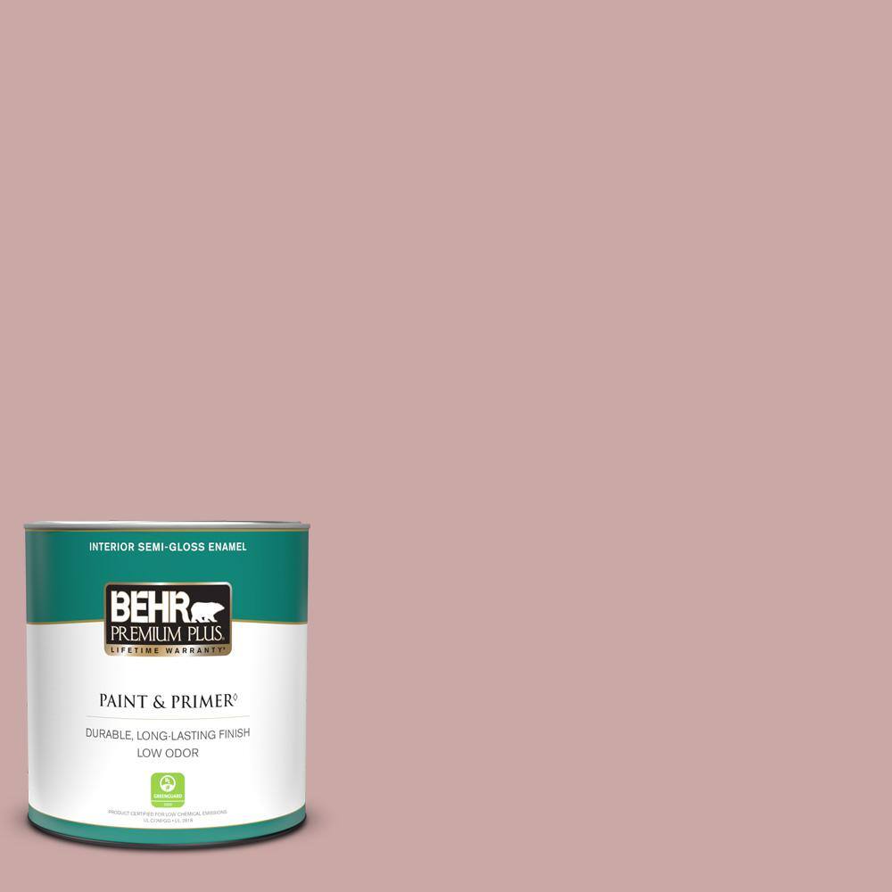 BEHR PREMIUM PLUS 1 qt. #140E-3 Rose Bisque Semi-Gloss Enamel Low Odor ...