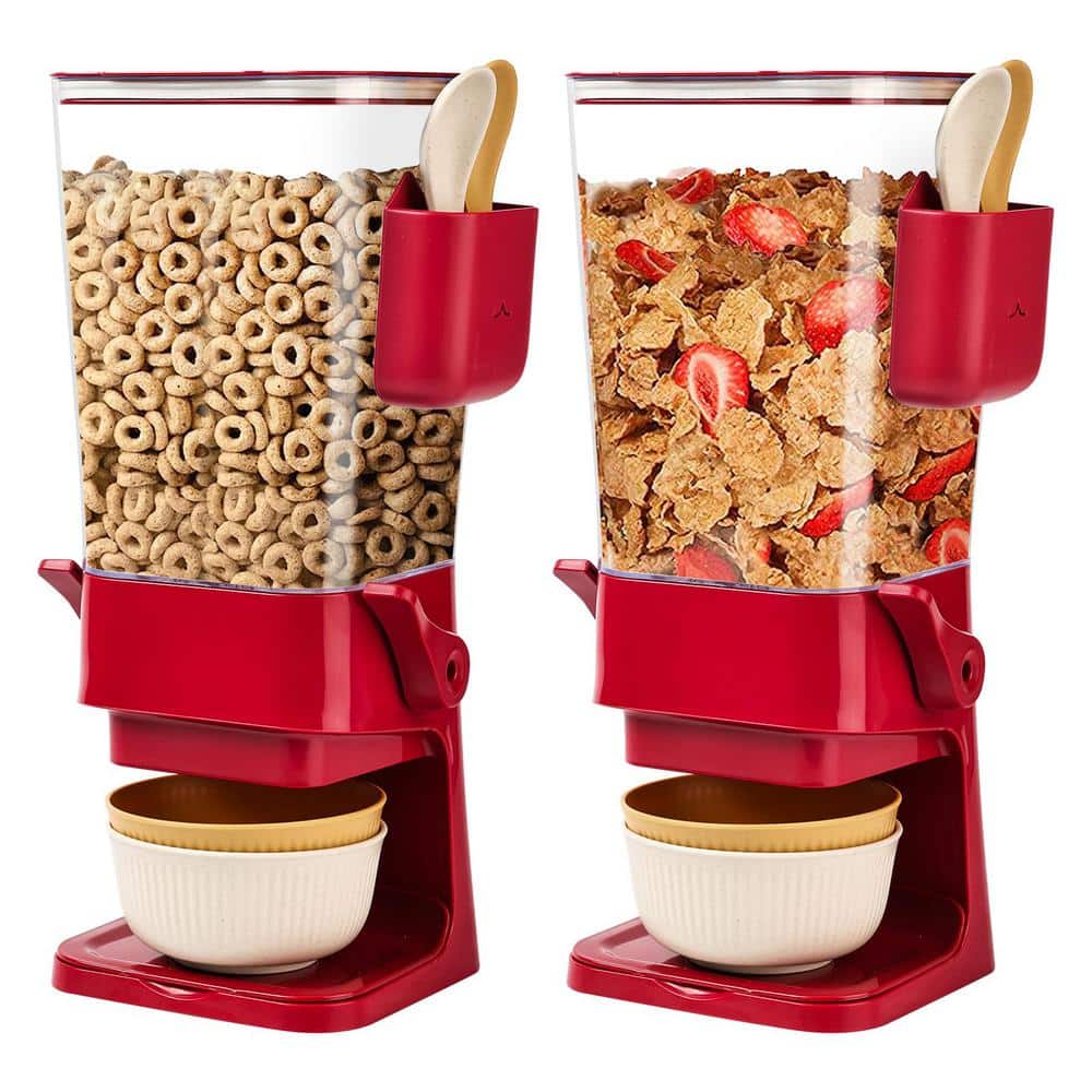 Numhew 2-Piece Red Dry Food Dispenser, Countertop Cereal Dispenser with ...