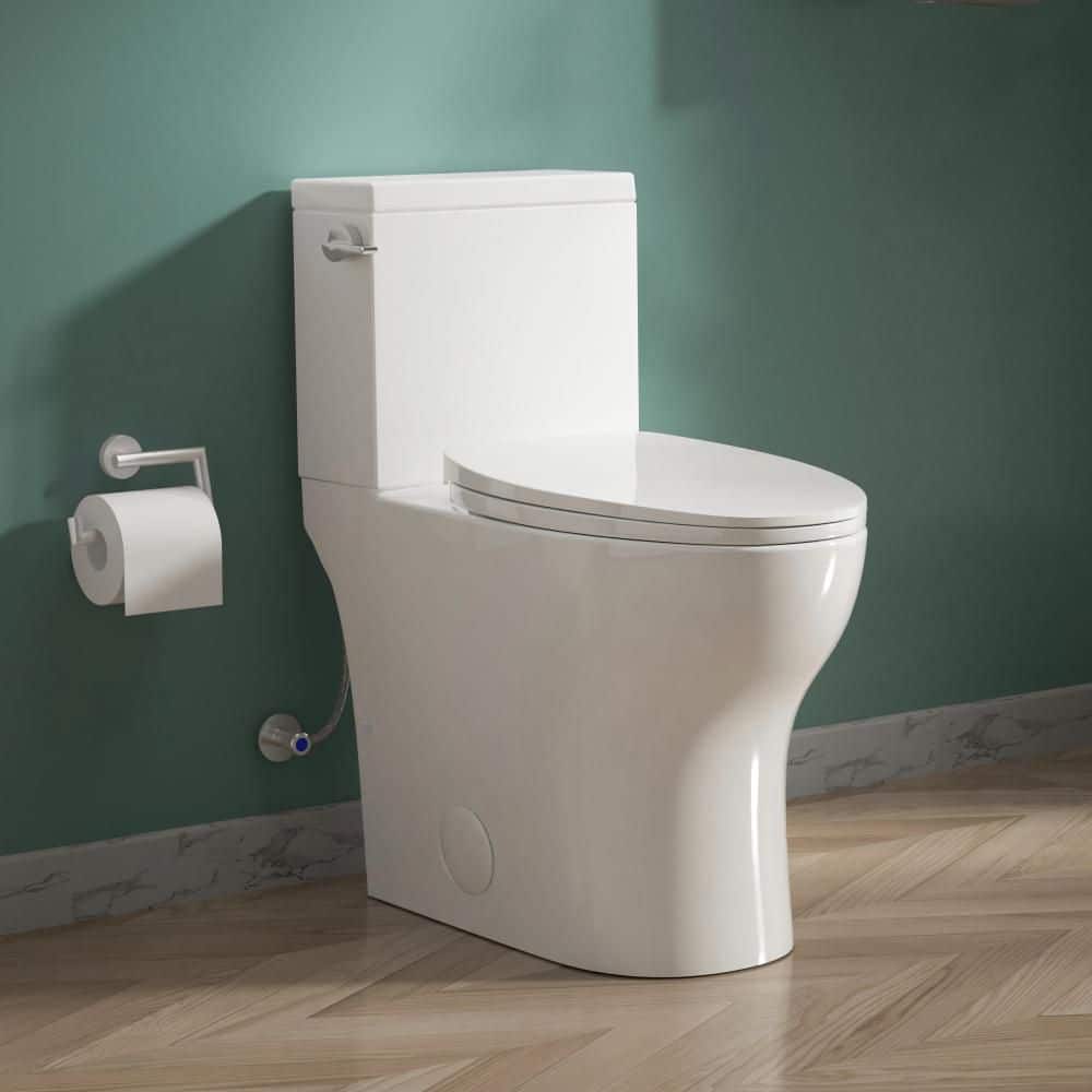 Kuomih 17 in. Chair Height Single Flush 1.28 GPF Elongated Toilet 2 ...