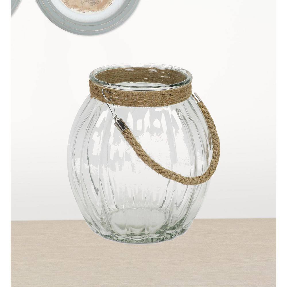 HomeRoots Victoria 9.5 in. Clear and Brown Textured Oval Glass Jar with ...