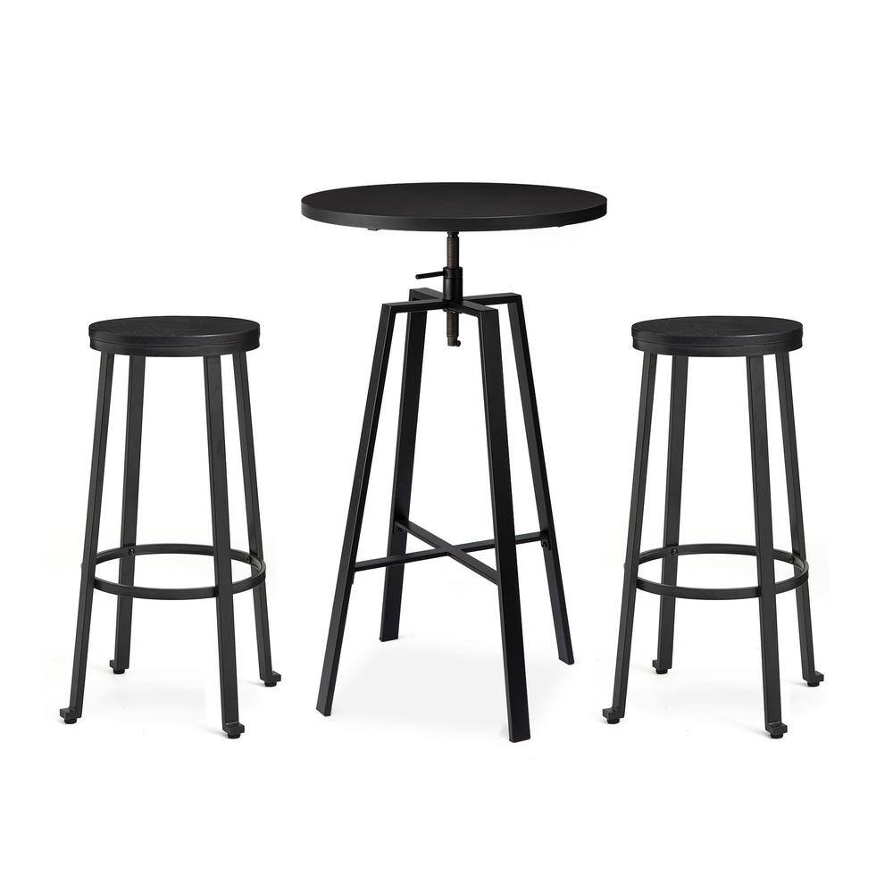Glitzhome Pub Table Set - Modern Adjustable Round Bar Table with Black ...