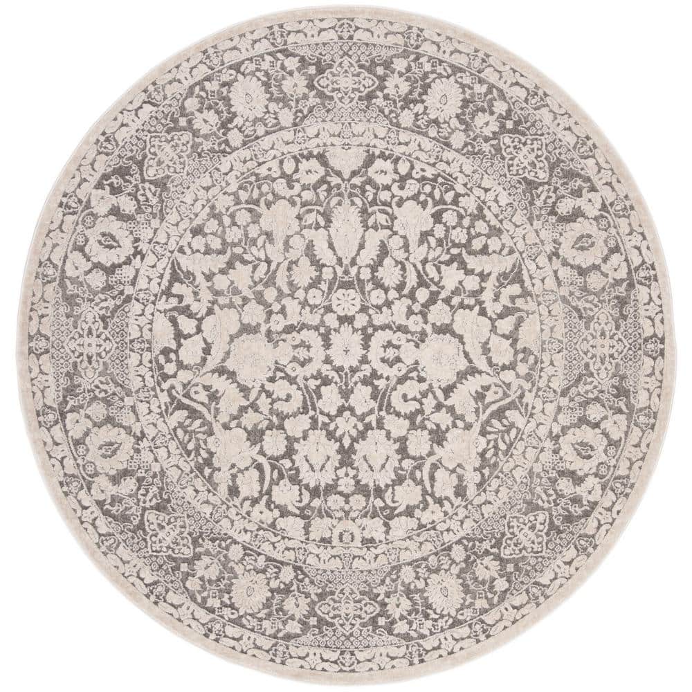 SAFAVIEH Reflection Dark Gray/Cream 7 ft. x 7 ft. Round Distressed ...