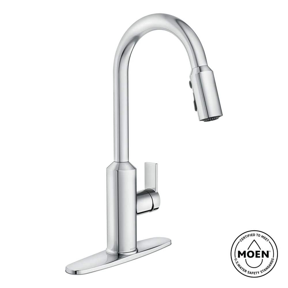 MOEN Meena Chrome 15.94 in. H Pull Down Sprayer Kitchen Faucet with 360 ...
