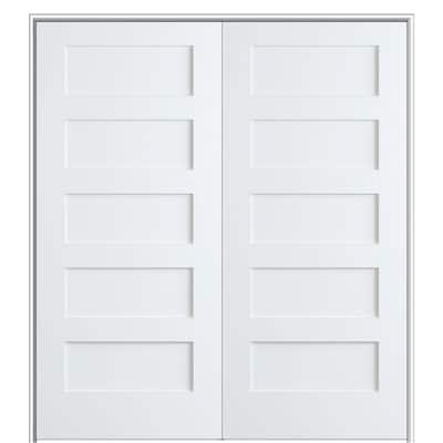 MMI Door Shaker Flat Panel 48 in. x 80 in. Both Active Solid Core Primed HDF Double Pre-Hung ...