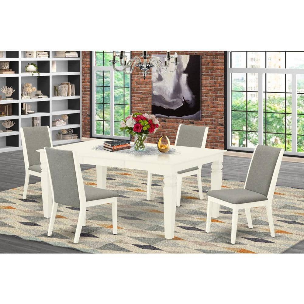 East West Furniture 5-Piece Rectangle Buttermilk & Cherry Finish Solid ...