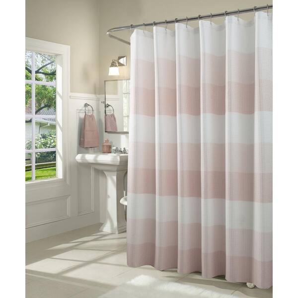 Dainty Home Ombre 72 In Blush Waffle Weave Fabric Shower Curtain Omwscblu