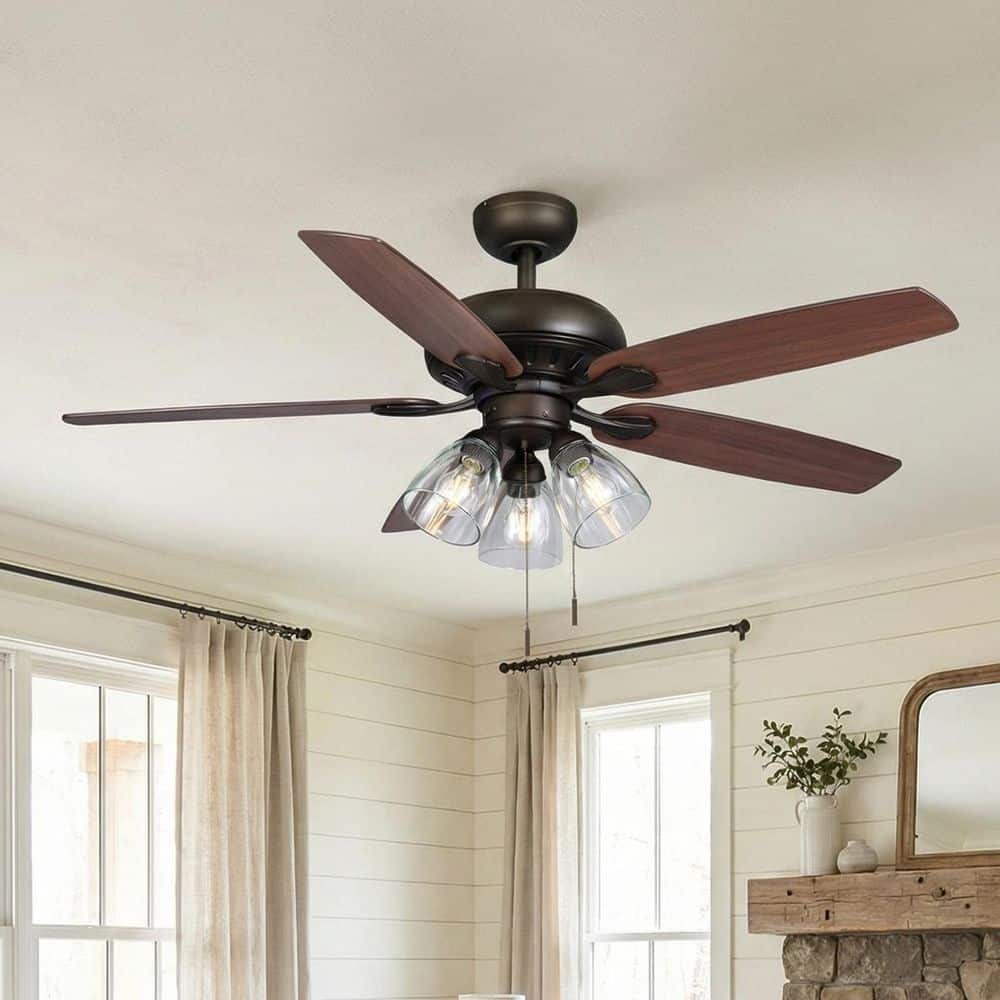 Hampton Bay Rockport 52 in. Indoor LED Bronze Ceiling Fan with Light ...