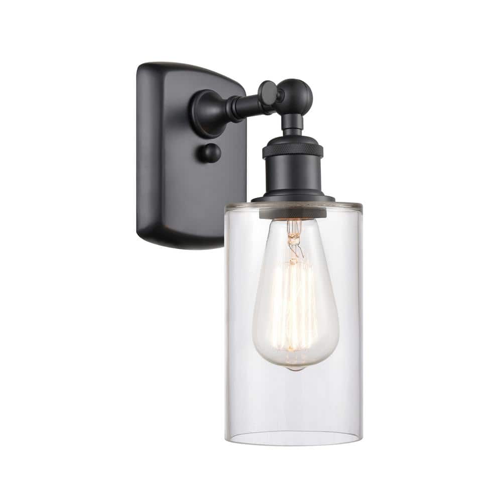 Innovations Clymer 1-Light Matte Black Clear Wall Sconce with Clear ...