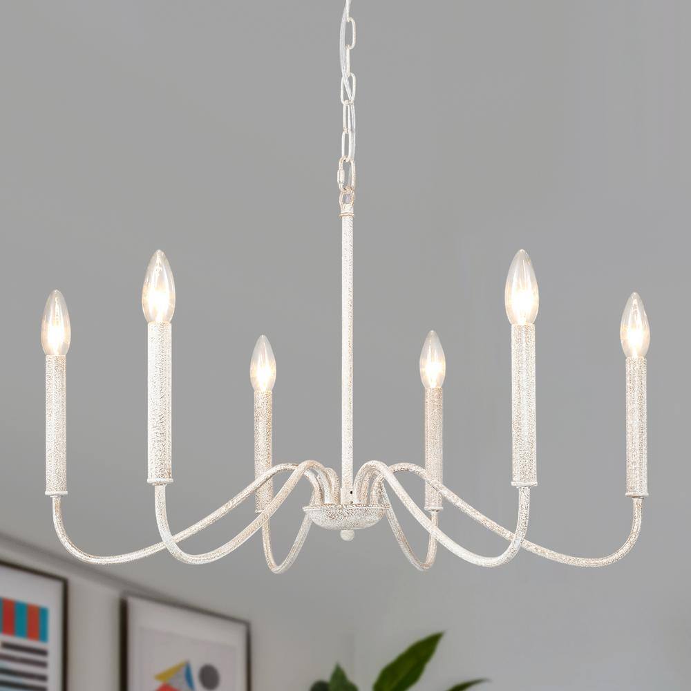 LWYTJO Clerise 6-Light Distressed White Classic Candle Style Chandelier ...