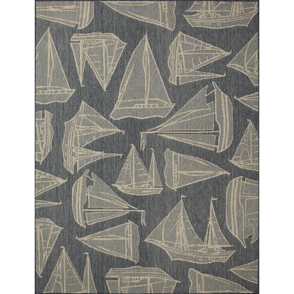 Hampton Bay Sailboats Navy/Ivory 6 ft. x 9 ft. Indoor/Outdoor Area Rug ...