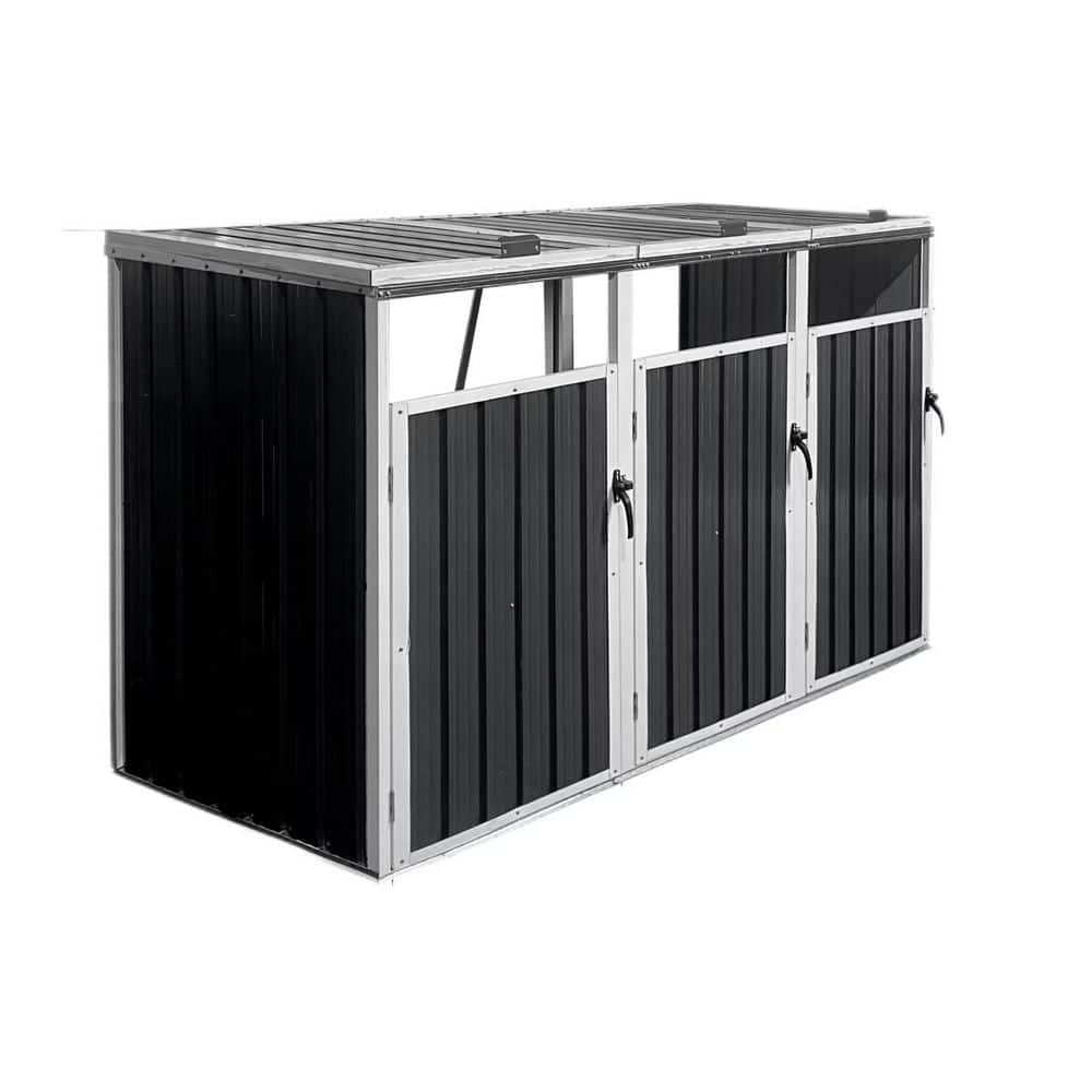 88 in. W x 32 in. D x 48 in. H Gray Outdoor Metal Trash Can Storage 3 ...