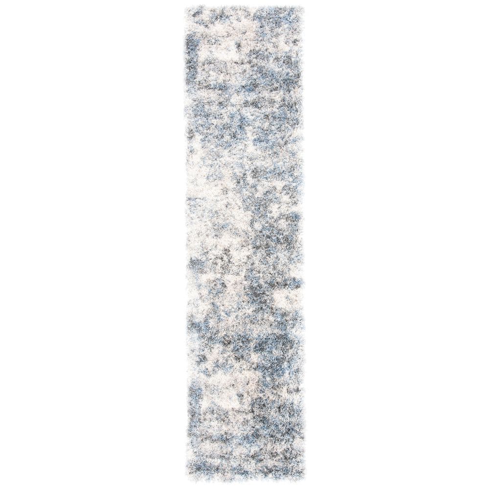 SAFAVIEH Berber Shag 2 ft. x 8 ft. Ivory/Blue Abstract Modern Runner ...