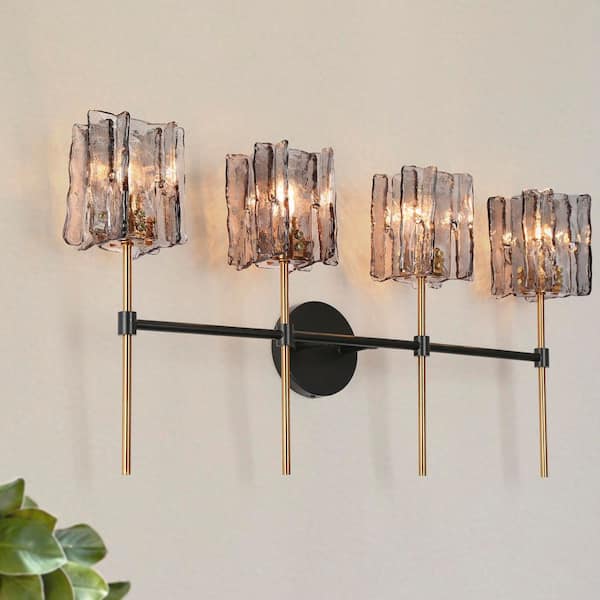 LNC Echonalyri Modern 4-Light Matte Black and Plating Brass Vanity ...