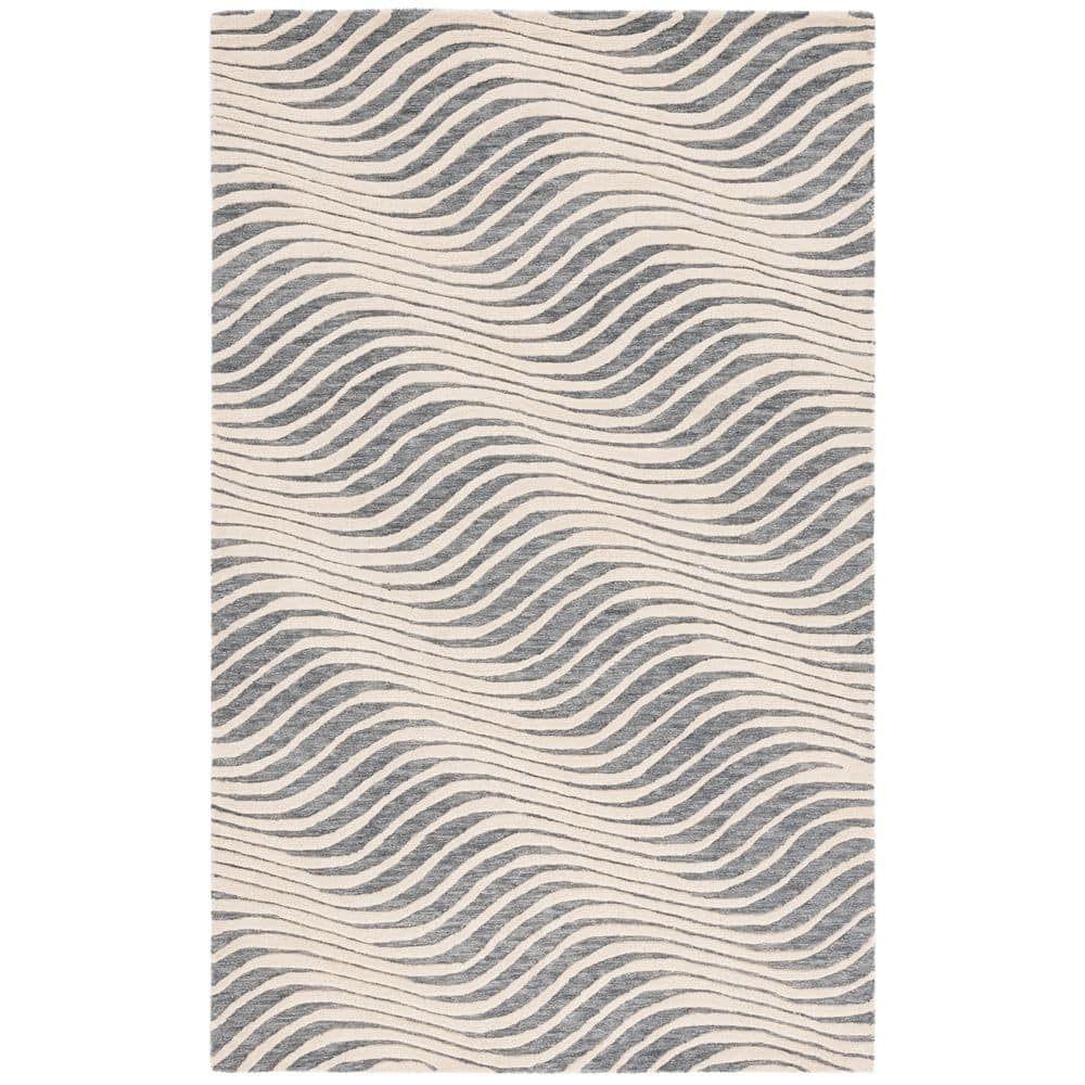 SAFAVIEH Ebony 4 ft. x 6 ft. Gray/Ivory Geometric Striped Waves Area ...