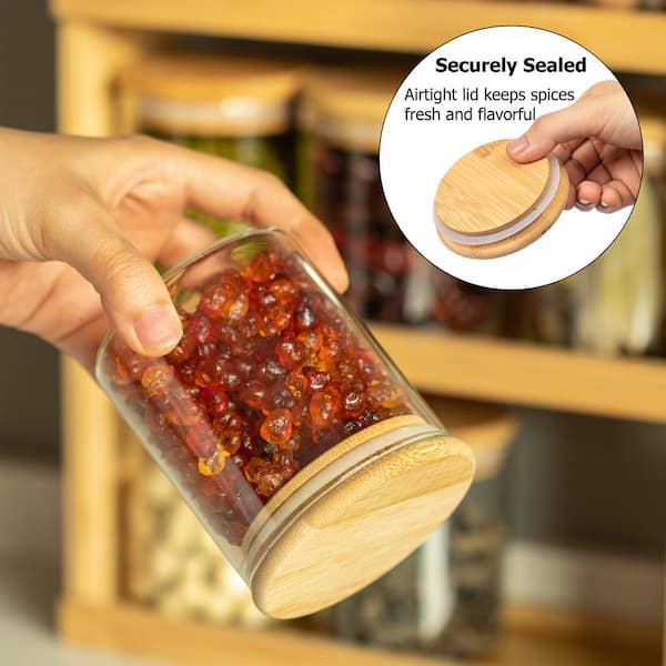 Versatile 3 Tier Bamboo Spice Rack and Pantry Organizer with 9 Glass Jars Perfect for Countertop Storage in Kitchens. QI004706.9 The Home Depot