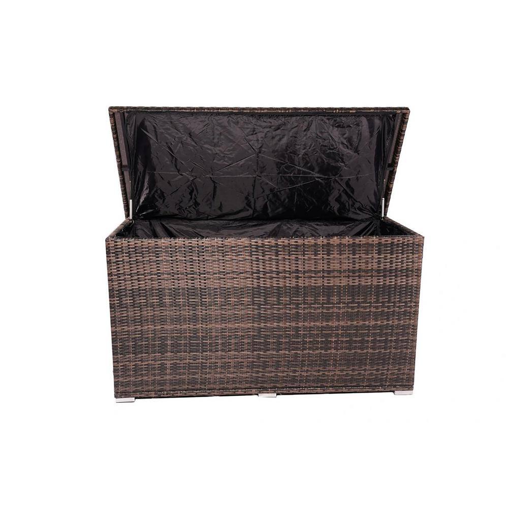 1-Piece Outdoor Brown Rattan Wicker Storage Box With Steel Frame ...
