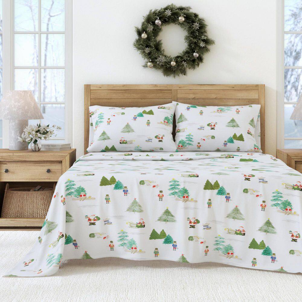 FRESHFOLDS Turkish Cotton Holiday Printed Flannel Sheet Set, Twin ...