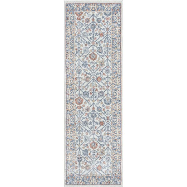 Garvee Wilton Collection 2 ft. 3 in. x 7 ft. 3 in. White Floral Pattern ...