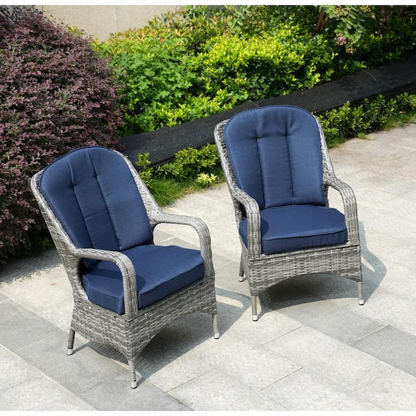 DIRECT WICKER Affect Grey Wicker Outdoor Dining Chair with Navy Blue ...