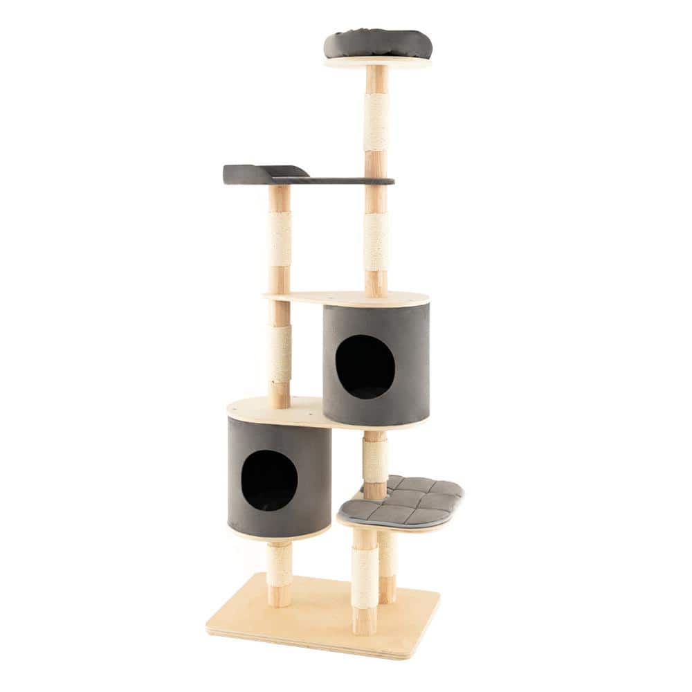 FORCLOVER 75 in. Super High 6-Tier Wooden Cat Tree with 2 Removable ...