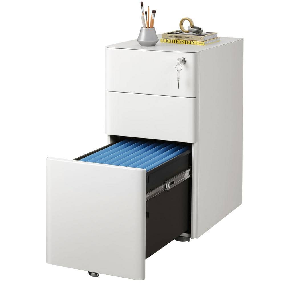 Angel Sar White 23 in. Upscale 3-Drawer Slim Vertical File Cabinet ...