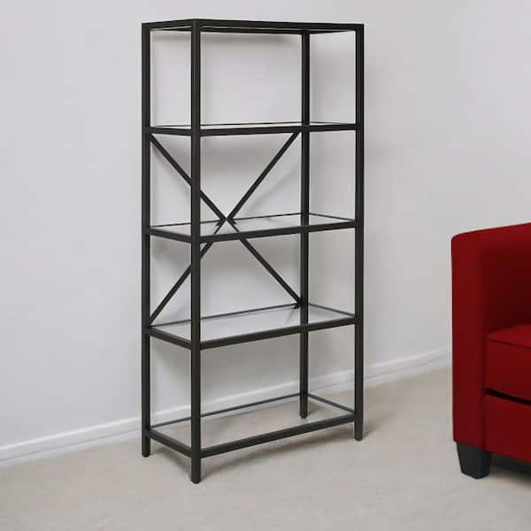 HomeRoots 63 in. Tall Black Metal 5 Shelf Standard Bookcase 2000527586 ...