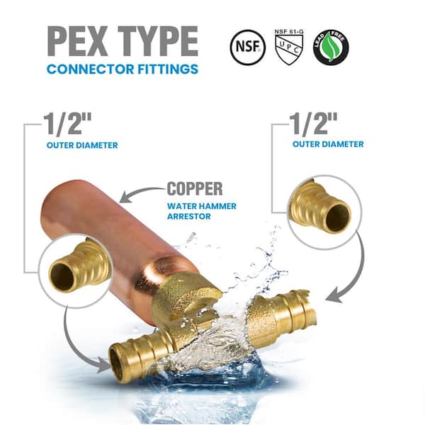 PLUMBFLEX 1/2 in. x 1/2 in. PEX Barb Tee Copper Water Hammer Arrestor Type AA HA12MP-NL - The ...