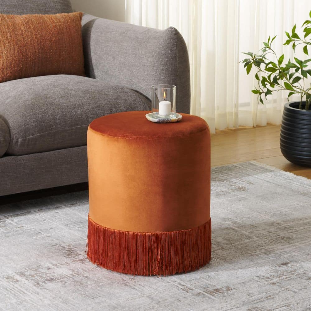 SAFAVIEH Reika Rust Velvet Round Accent Ottoman OTT7506B - The Home Depot