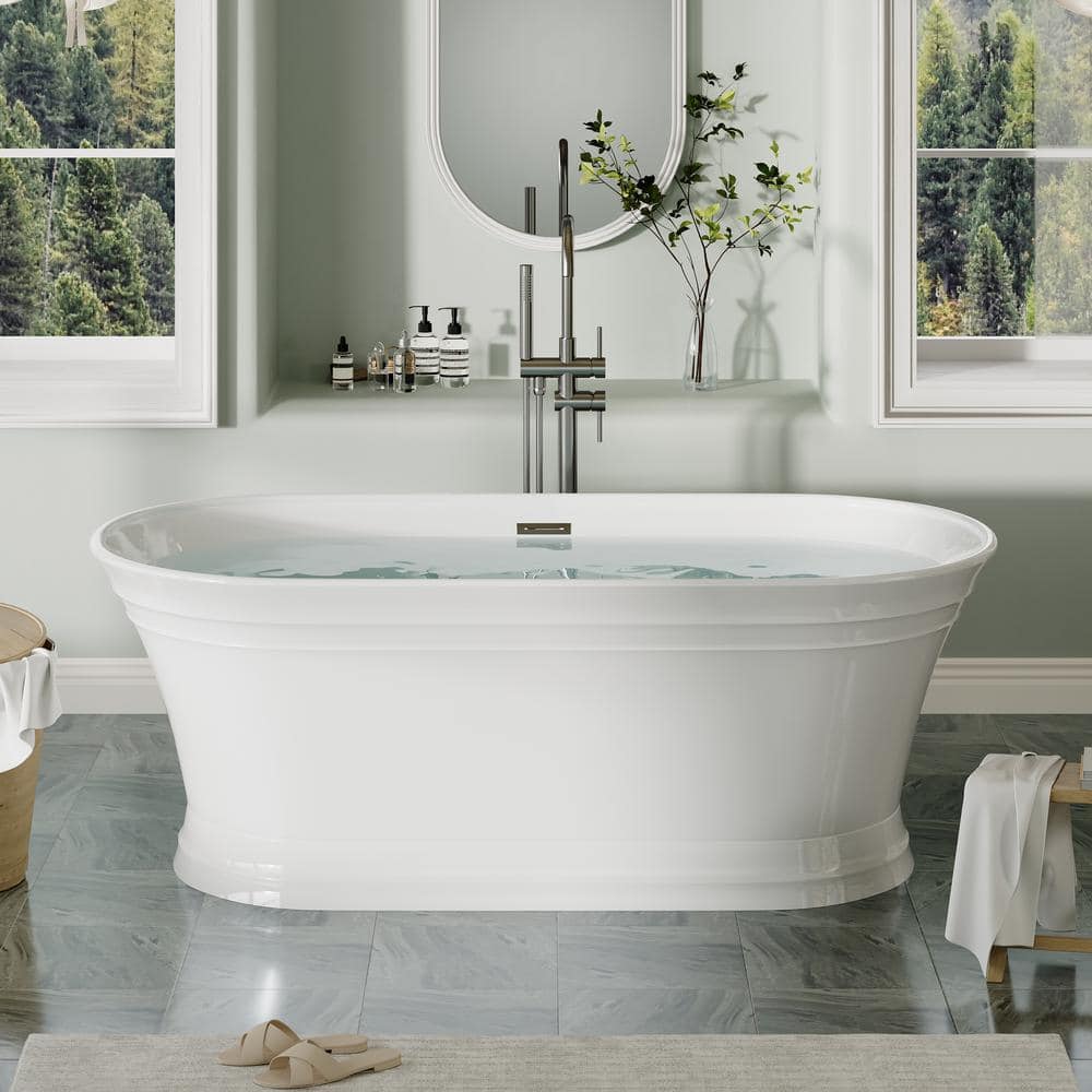 FORCLOVER 67 in. x 30.5 in. Freestanding Soaking Bathtub with Center ...