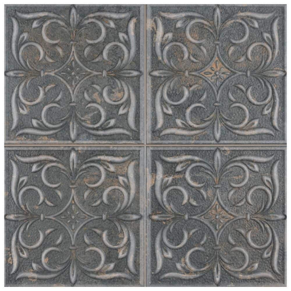 Merola Tile Antigua Lis Black 13 in. x 13 in. Porcelain Wall Tile (10. ...