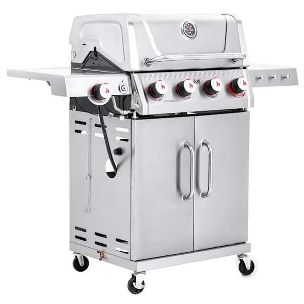 FIROMO 4-Burner Propane Gas Grill in Stainless Steel with Side Burner ...