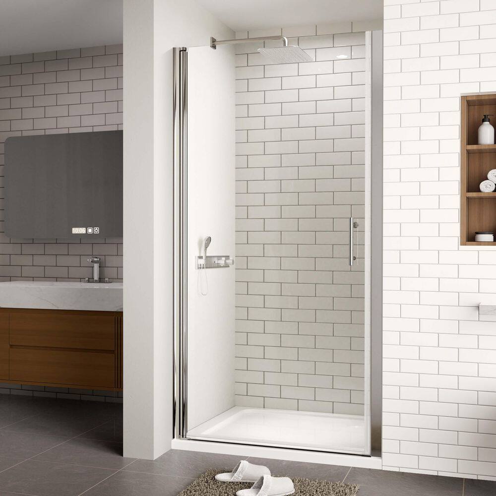 imperiol Modern 36 to 37-3/8 in. W x 72 in. H Pivot Frameless Shower ...