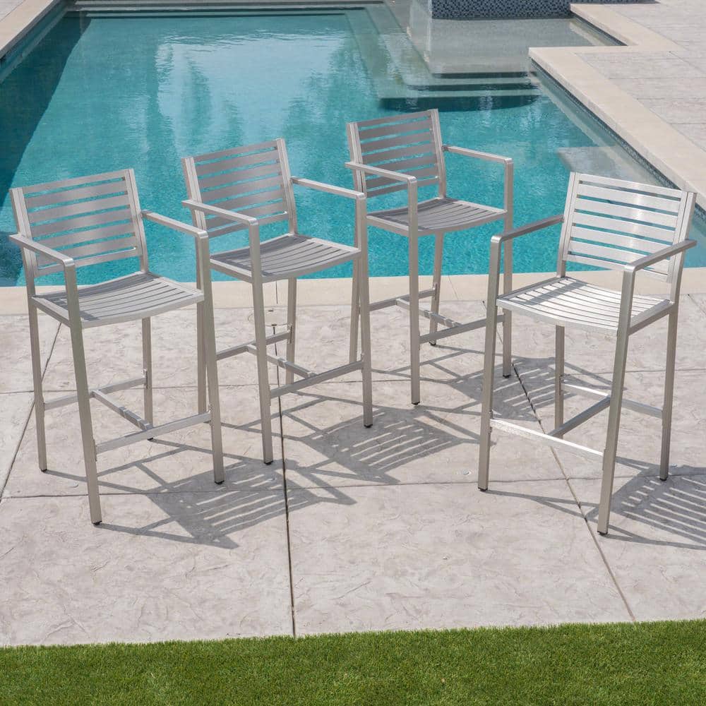 Noble House Cape Coral Stackable Aluminum Outdoor Bar Stool (4-Pack ...