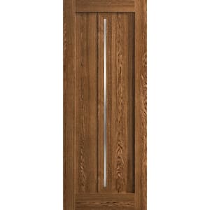 Sartodoors 18 in. x 96 in. Frosted Glass Cognac Oak Solid Wood Interior ...