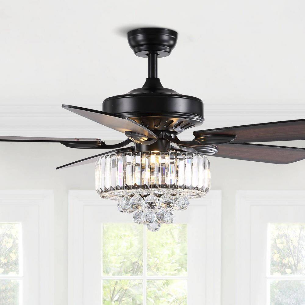 Pacific Core 52 in. Smart Indoor Black Crystal Chandelier Ceiling Fan ...